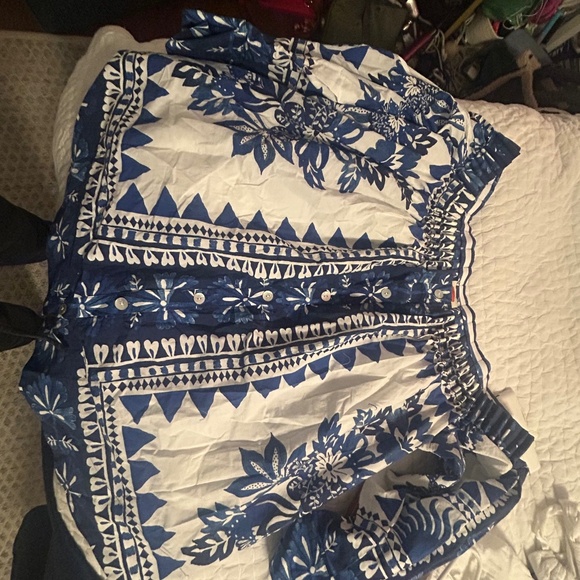 Tops | Nwt Farm Rio Blue And White Off Shoulder | Poshmark